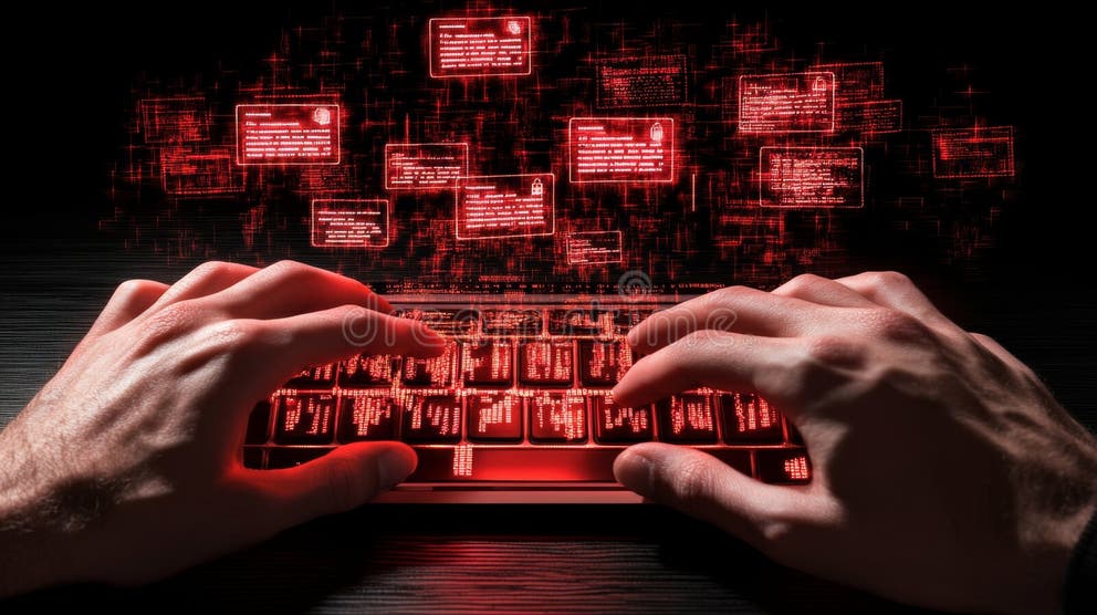 Close-up of Hands Typing Code on Keyboard with Digital Effect Stock Illustration - Illustration ...