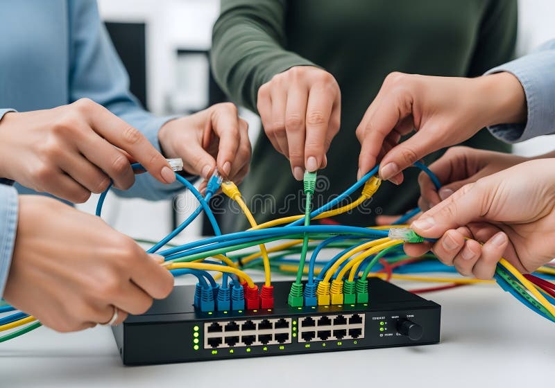 Close-up Image of Hands Connecting Ethernet Cables into a Network ...