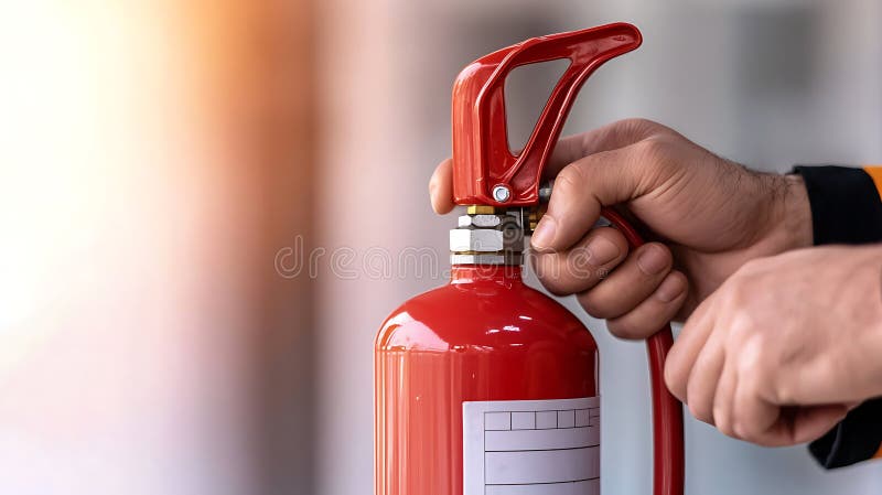 Hands Reaching for Fire Extinguisher in Emergency Situation Stock ...