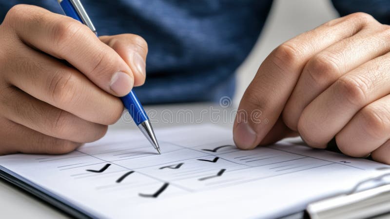 Hands Writing on a Checklist with a Pen, Focusing on Organization and ...
