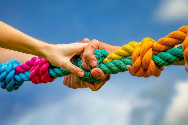 A Close-up Image of Hands Pulling on a Colorful Rope, Symbolizing ...