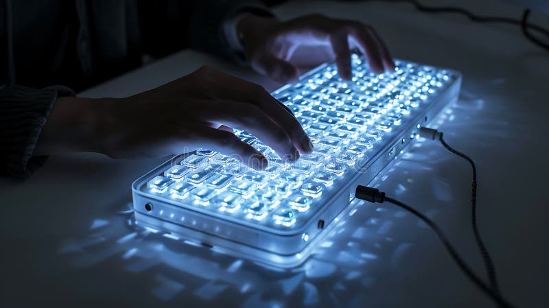 Illuminated Keyboard with Hands Typing in a Dark Environment ...