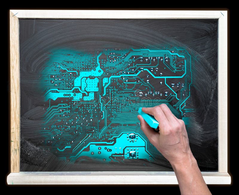 Hand Drawing Circuit Board on a Blackboard Stock Photo - Image of data ...