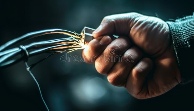 Close Up Image of Human Hand Holding Cable Stock Illustration ...