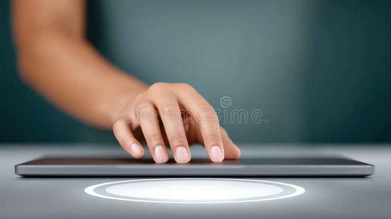 Close-up Image of a Human Hand Interacting with a Digital Tablet. the ...