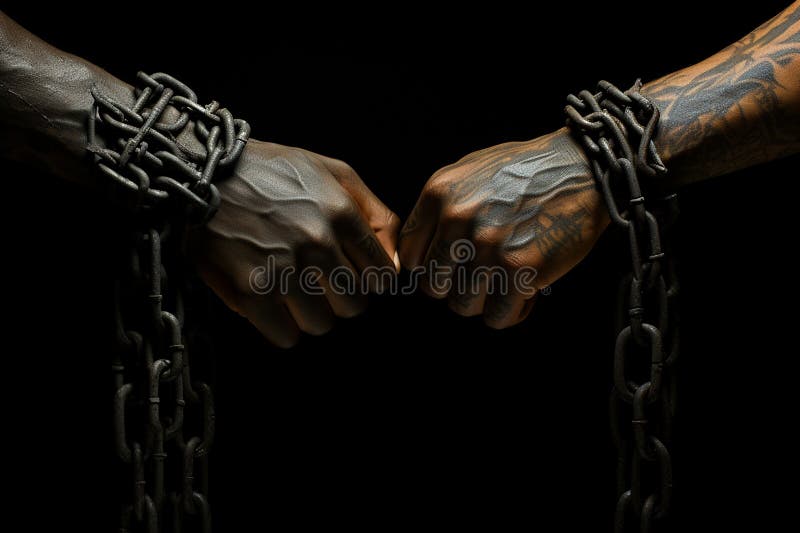 Close-up Image of Human Hands with Chained Hands Against Dark ...
