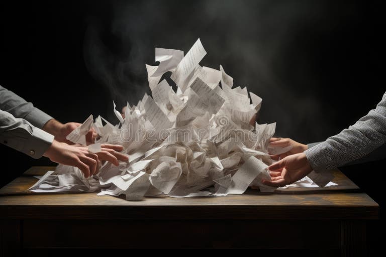 Close-up Image of Human Hands Crumpling Paper Documents on Table, AI ...