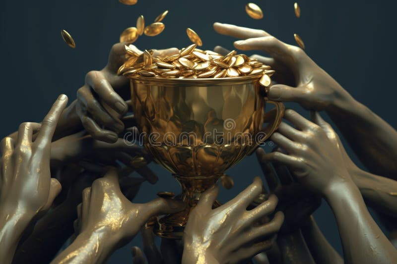 Close Up Image of Human Hands Holding Golden Trophy Cup with Wheat ...
