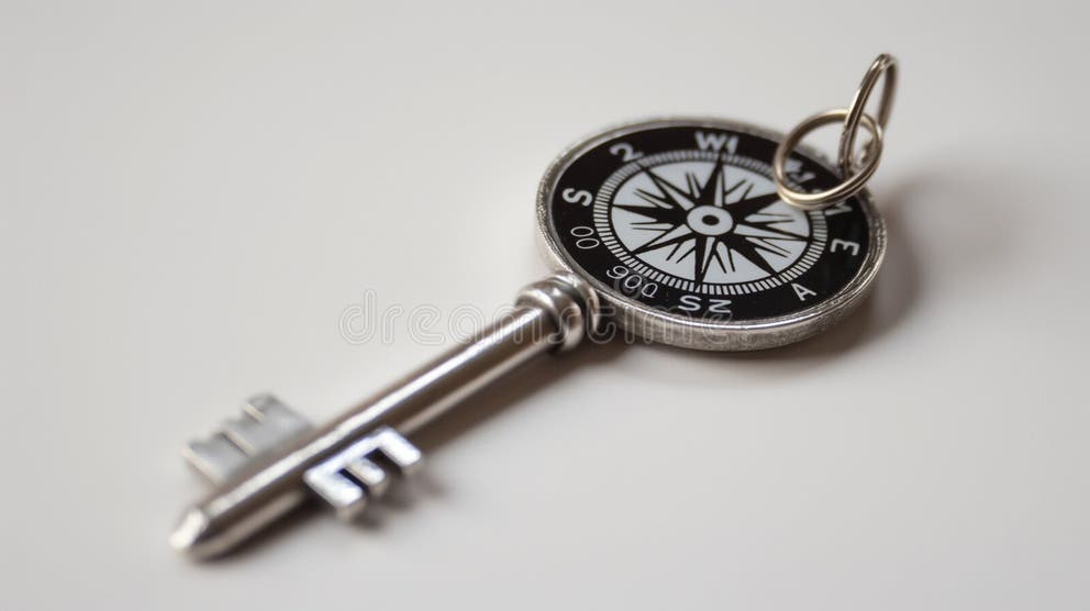 A Close-up Image of a Key with a Compass Attached, Symbolizing ...
