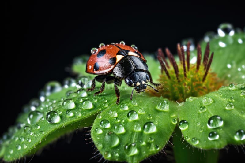 Close-up Image of a Ladybug Crawling on a Clover Leaf Stock Image ...