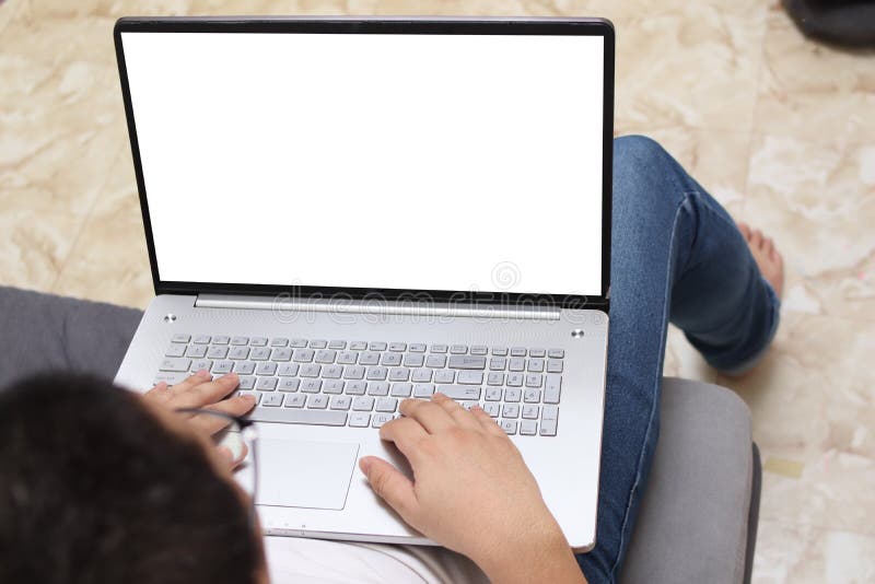 Close Up Image of Laptop Mock Up, Computer Monitor with White Screen ...