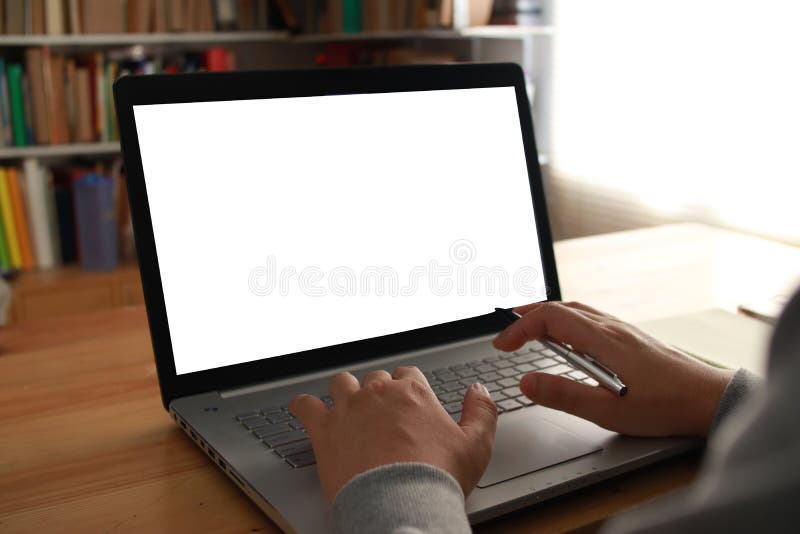 Close Up Image of Laptop Mock Up, Pc Computer Monitor with White Screen ...