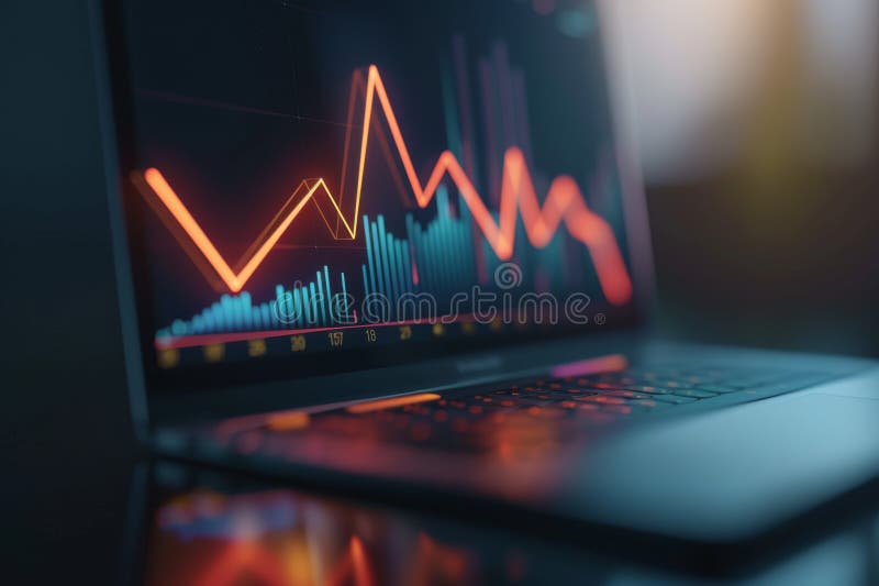 A Close-up Image of a Laptop Screen Displaying a Vibrant 3D Bar Graph ...