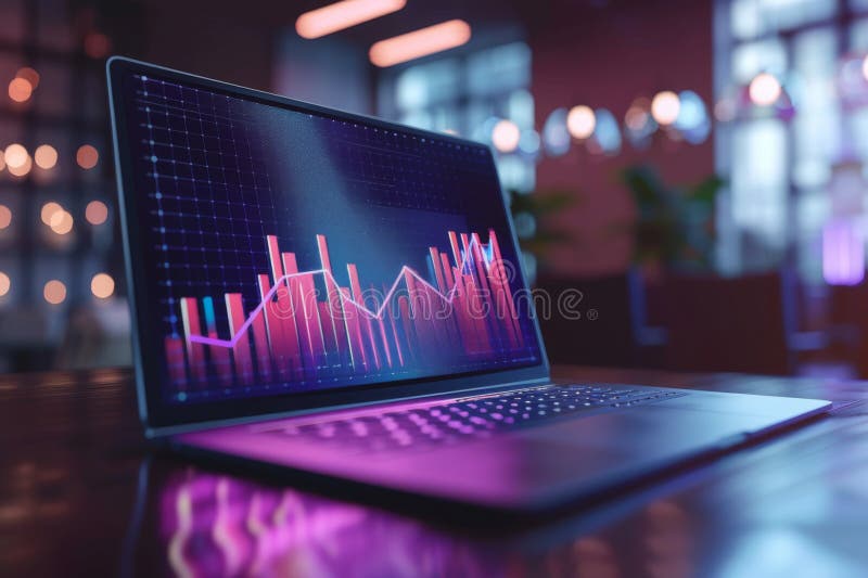 A Close-up Image of a Laptop Screen Displaying a Vibrant 3D Bar Graph ...
