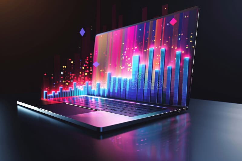 A Close-up Image of a Laptop Screen Displaying a Vibrant 3D Bar Graph ...