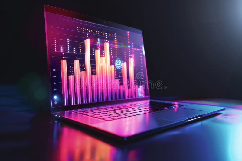 A Close-up Image of a Laptop Screen Displaying a Vibrant 3D Bar Graph ...