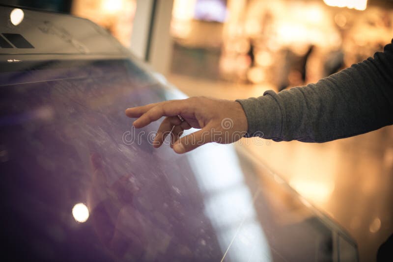 Close Up Image Man Hand Using Touch Screen. Stock Image - Image of ...