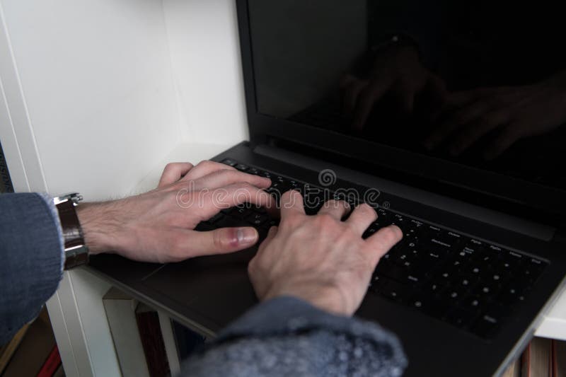 Young Man Hand Working on a Laptop Stock Photo - Image of desk ...