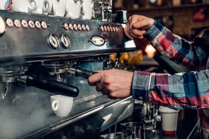 Close Up Image of a Man Making Coffee. Stock Image - Image of coffee ...