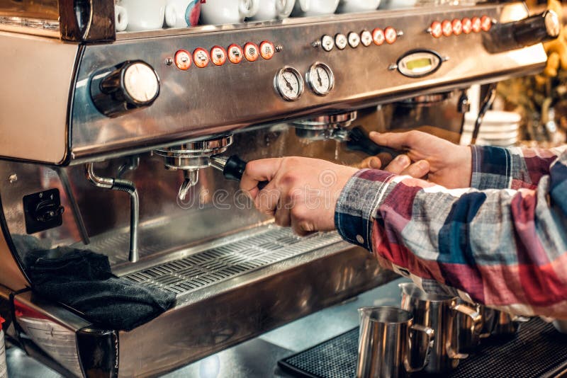 Close Up Image of a Man Making Coffee. Stock Image - Image of drink ...