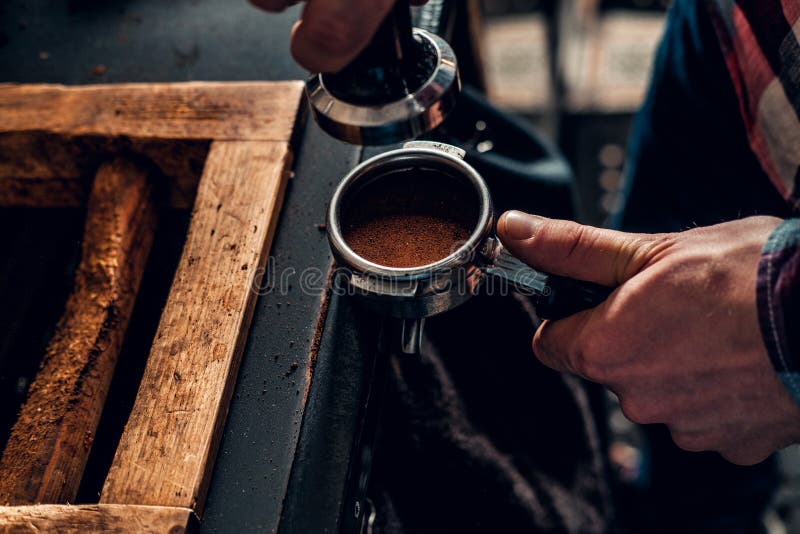 Close Up Image of a Man Making Coffee. Stock Image - Image of counter ...