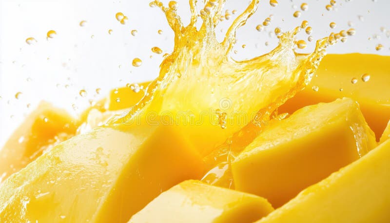 Close-Up Image of Mango Juice Splashing on a White Surface, Capturing ...