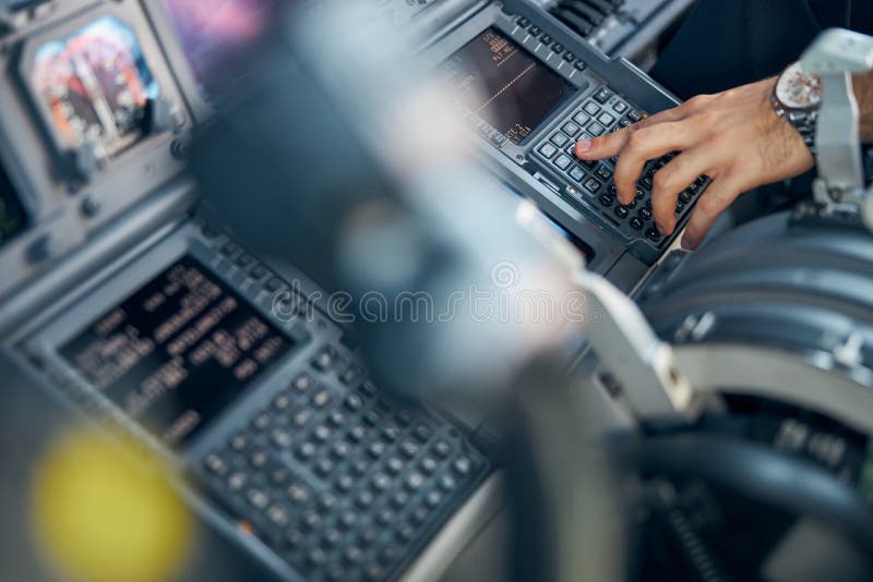 Pilots Cockpit with Instruments and Flight Controls Stock Photo - Image ...