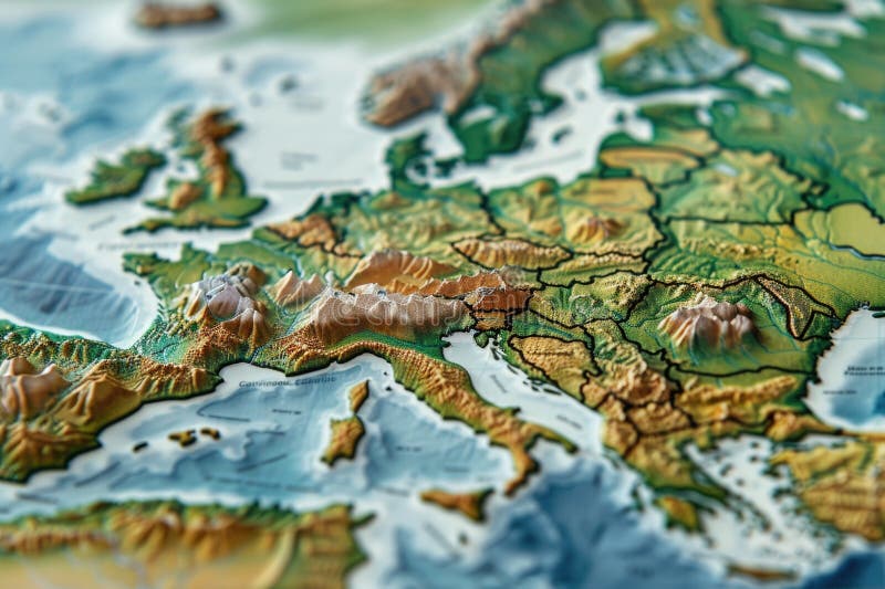 A Close-up Image of a Map Showing the Continent of Europe Stock Photo ...