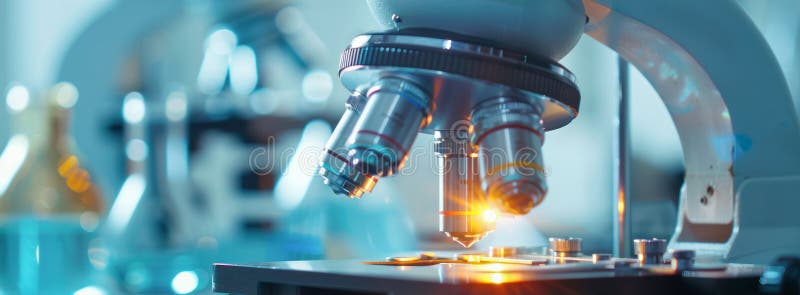 Close-up Image of a Microscope in a Modern Laboratory Setting with a ...