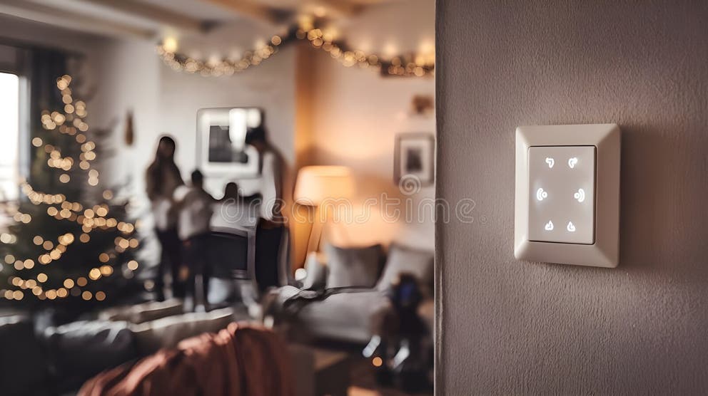 Smart Home Automation Control Panel with Christmas Lights in Blurred ...