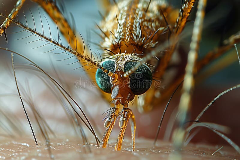 Close Up Image of a Mosquito Feeding on Human Skin, Showcasing Insect S ...