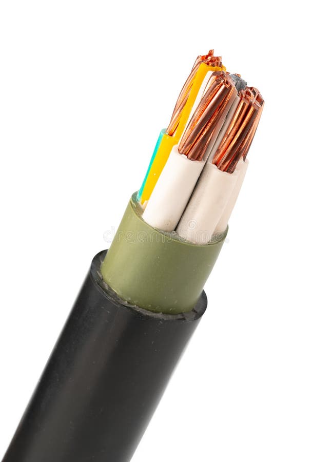 Close Up of Multi-Conductor Electrical Cable with Exposed Copper Wires ...