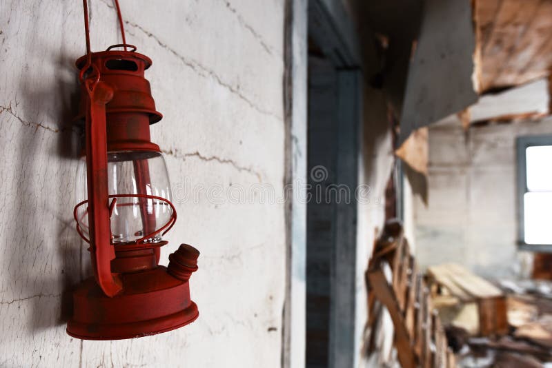 Old Red Painted Lantern stock image. Image of emergency - 140309445