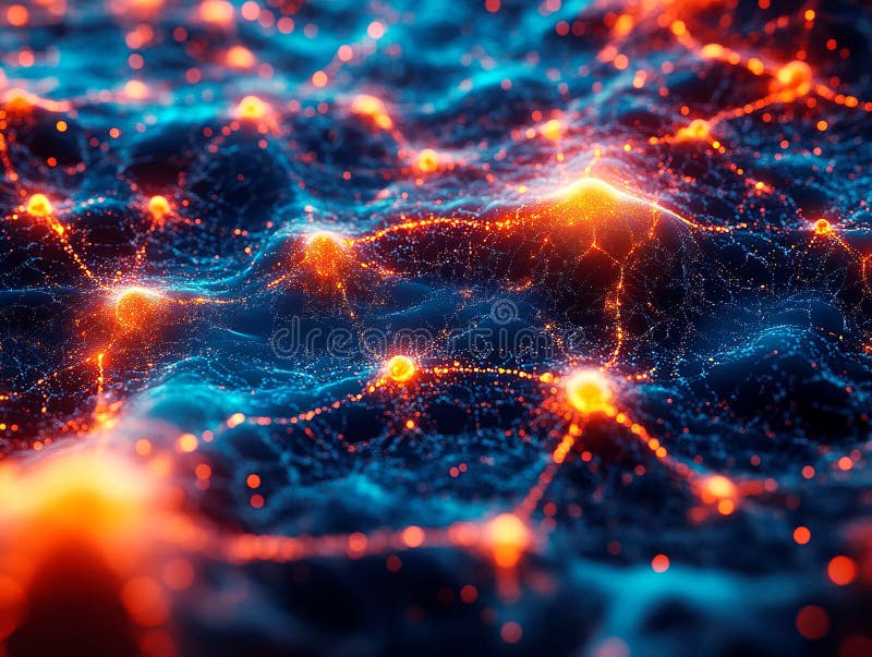 Close-up Image of an Orange Yellow Glowing Node Network, Resembling ...