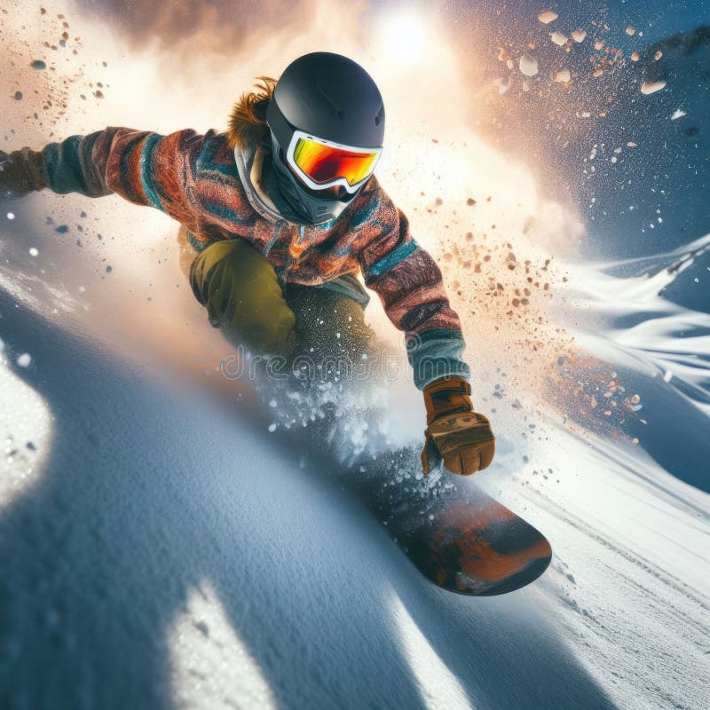 Close Up Image of a Person Snowboarding Stock Illustration ...