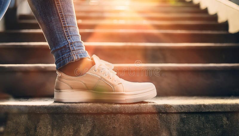 Person Taking a Step on a Staircase, Symbolizing Progress, Movement ...