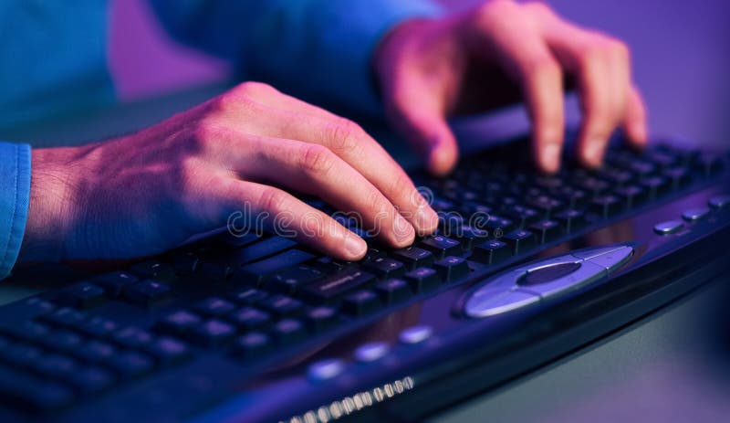 Close Up of Hands Typing on a Black Keyboard Stock Image - Image of ...