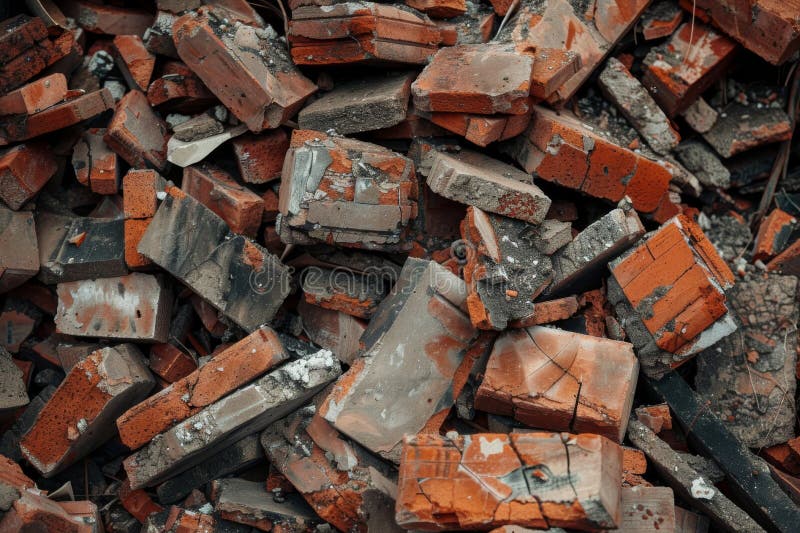 A Close-up Image of a Pile of Broken Red Bricks, Highlighting Textures ...