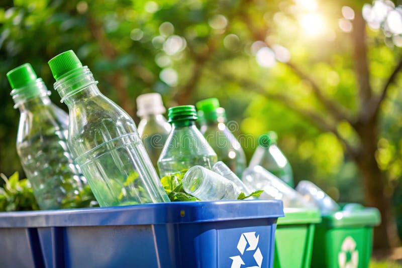 Close Up Plastic and Glass Bottle in the Bins for Separating Recycle ...
