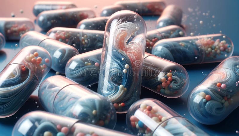 Close-up Image of Probiotic Capsules, Each Filled with Active Rotating ...