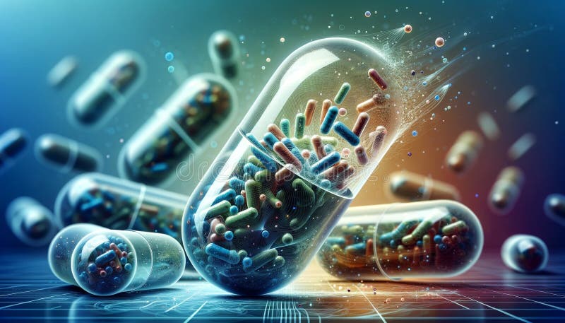 Close-up Image of Probiotic Capsules, Each Filled with Active Rotating ...