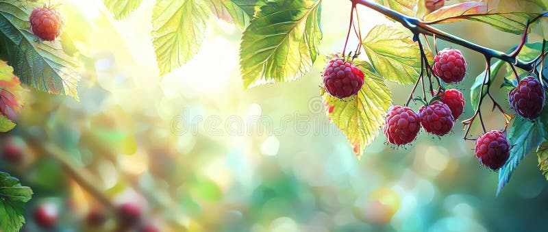 A Close-up Image of a Raspberry Bush, Featuring Bright Red Berries ...