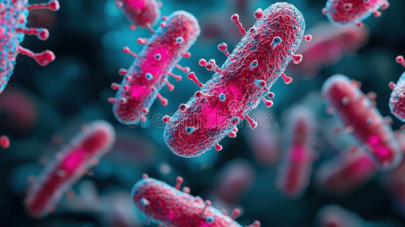 Close Up Image of Red and Blue Bacteria Under Microscope in Laboratory ...