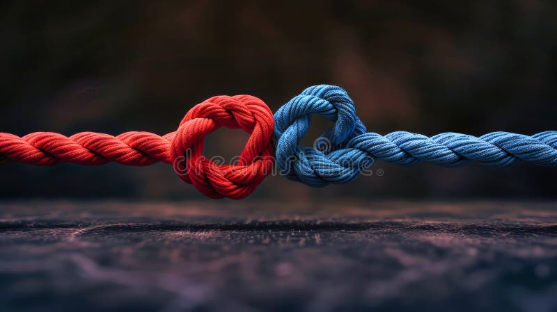 A Close-up Image of a Red and Blue Rope Tied Together in a Knot ...