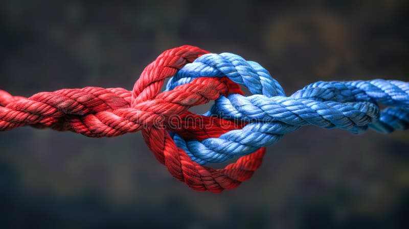 A Close-up Image of a Red and Blue Rope Tied Together in a Knot ...