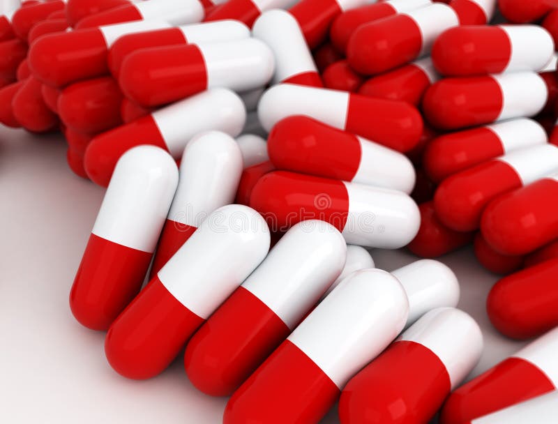 Close Up Image of Red Pills on White Background Stock Illustration ...