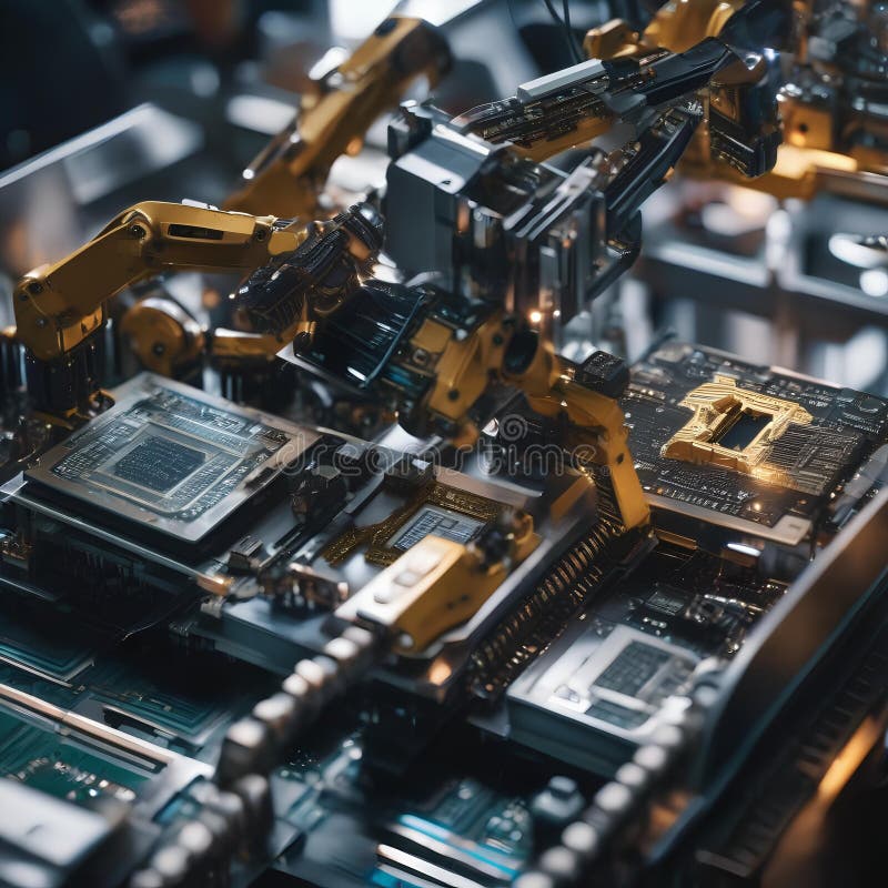 A Close-up Image of a Robotic Arm Assembling Intricate Microchips in a ...