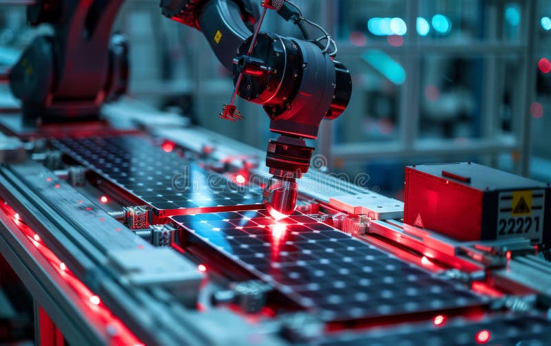 Robotic Arm Assembling Solar Panels in a High-tech Industrial Factory ...