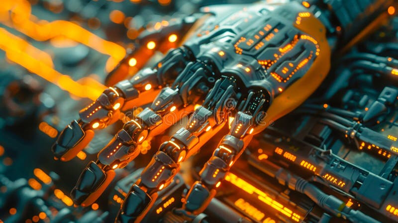 A Close-up Image of a Robotic Hand, Rendered, Showcasing Intricate ...
