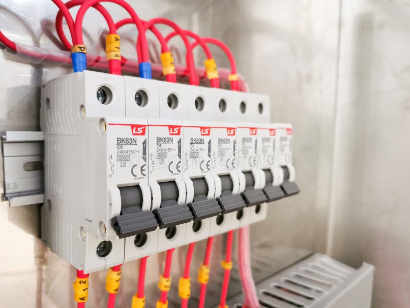 Close Up Image of a Row Mcb in Electrical Cabinet. Editorial Stock ...